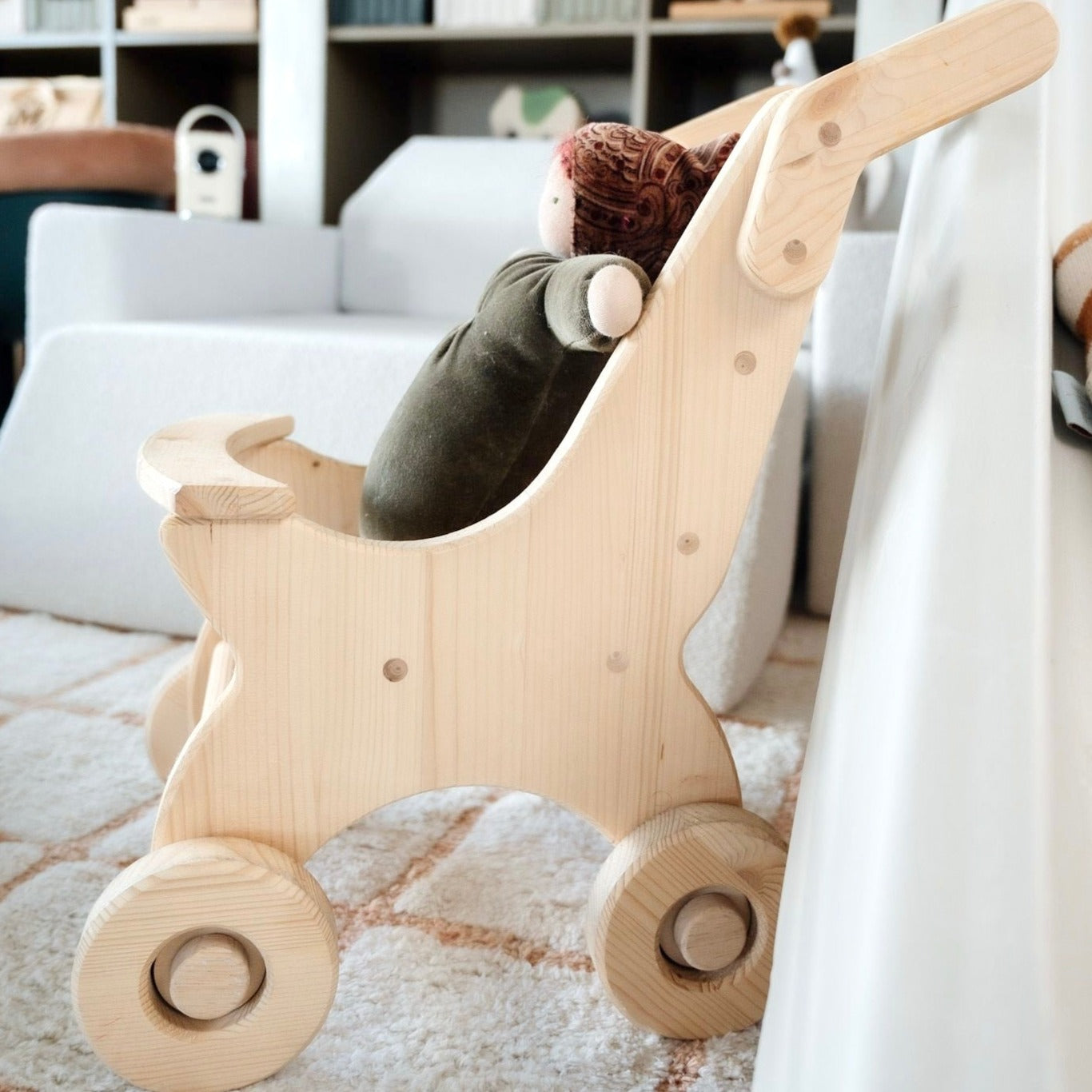 Wooden Toy Dolls Stroller | Natural Wooden Toys | Happy Go Ducky