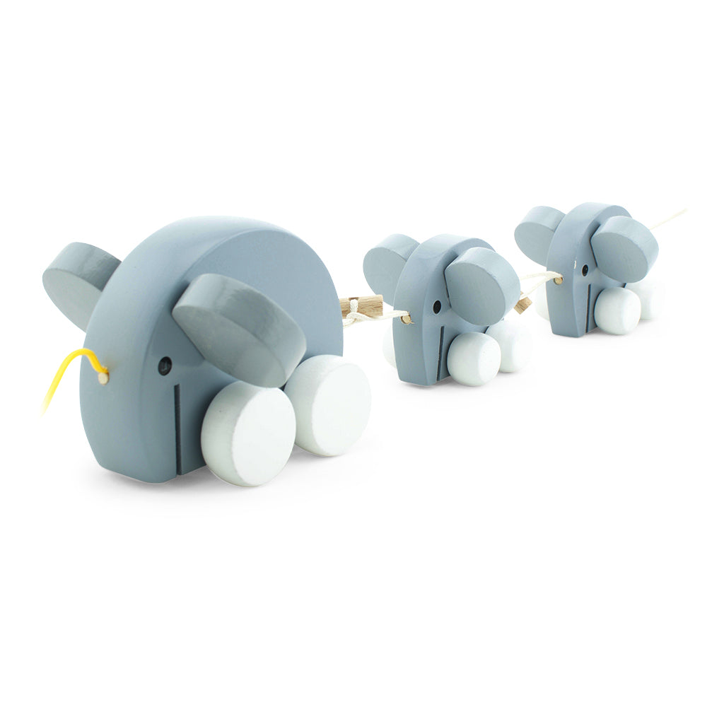 Wooden Pull Along Elephant Family Toys - Wooden Toys - Happy Go Ducky