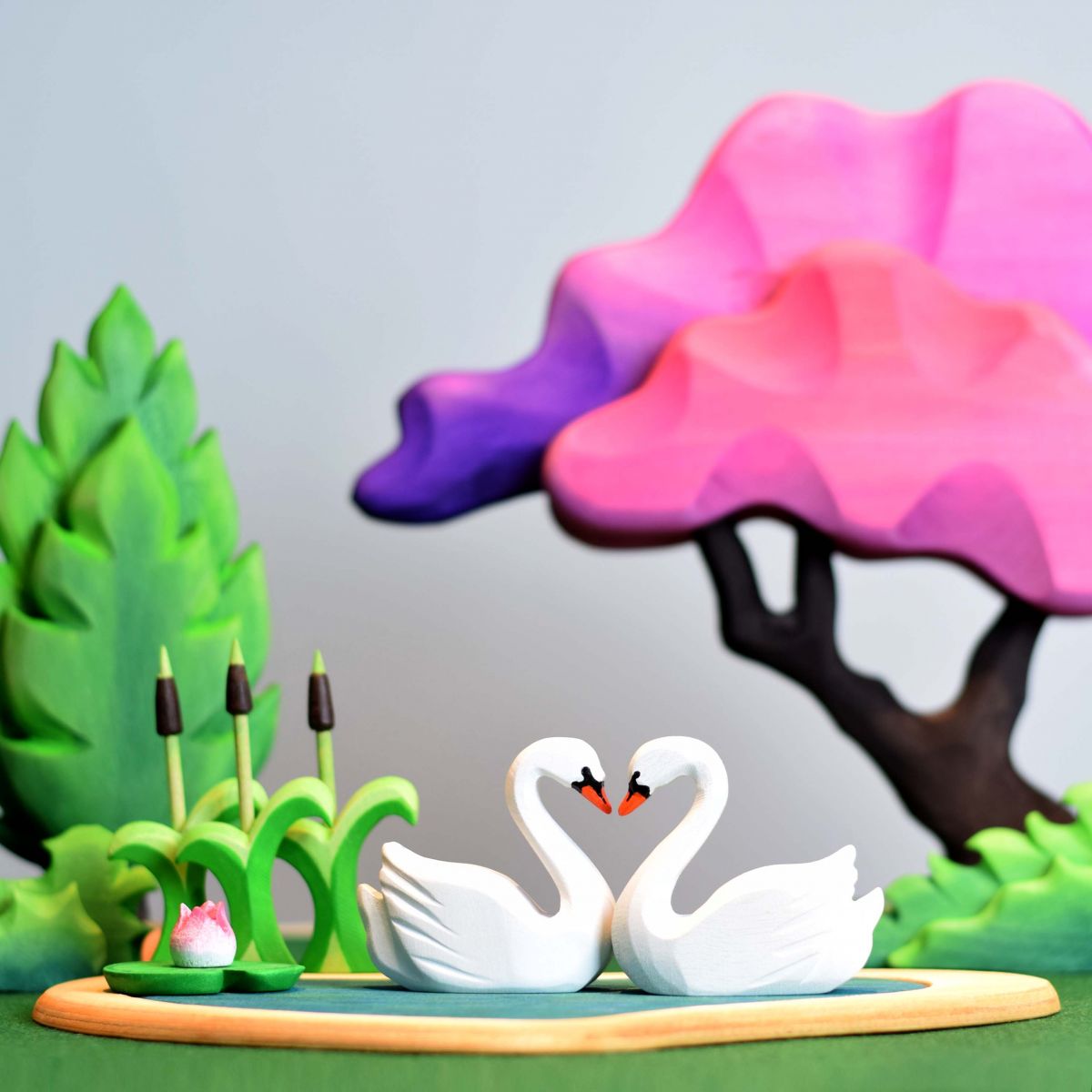 Wooden Toy Swans | Waldorf Animals Figures | Bumbu Toys Aus