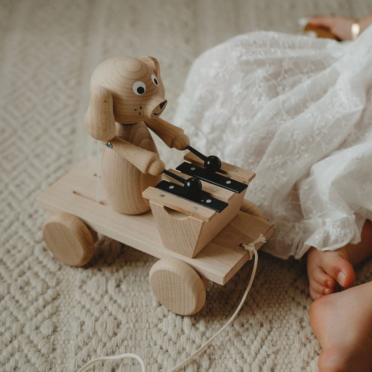 Wooden Pull Along Musical Toy | Pull Along Dog | Miva Vacov